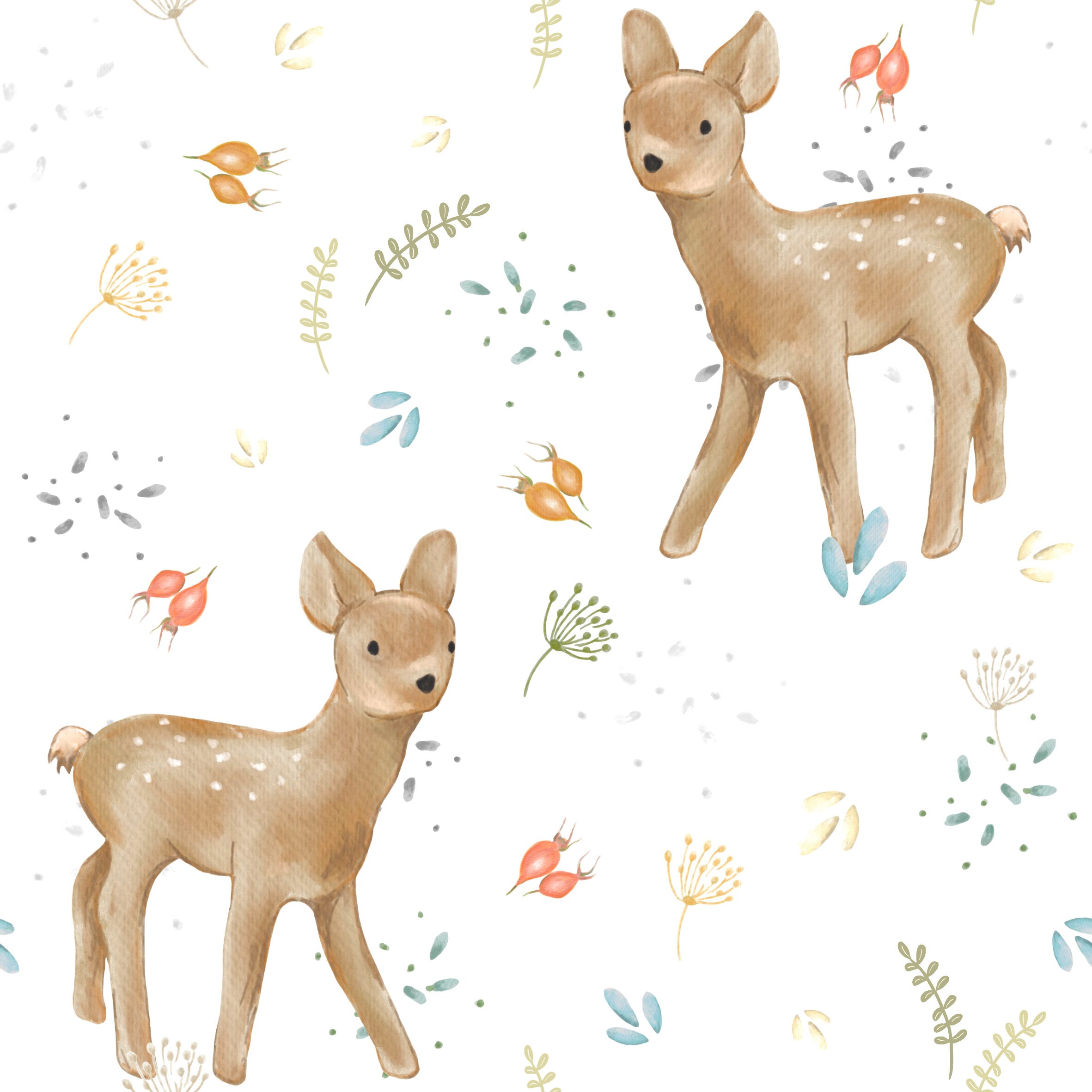 Fawn Seamless Pattern Design White, Fabric, Textile, Digital File ...