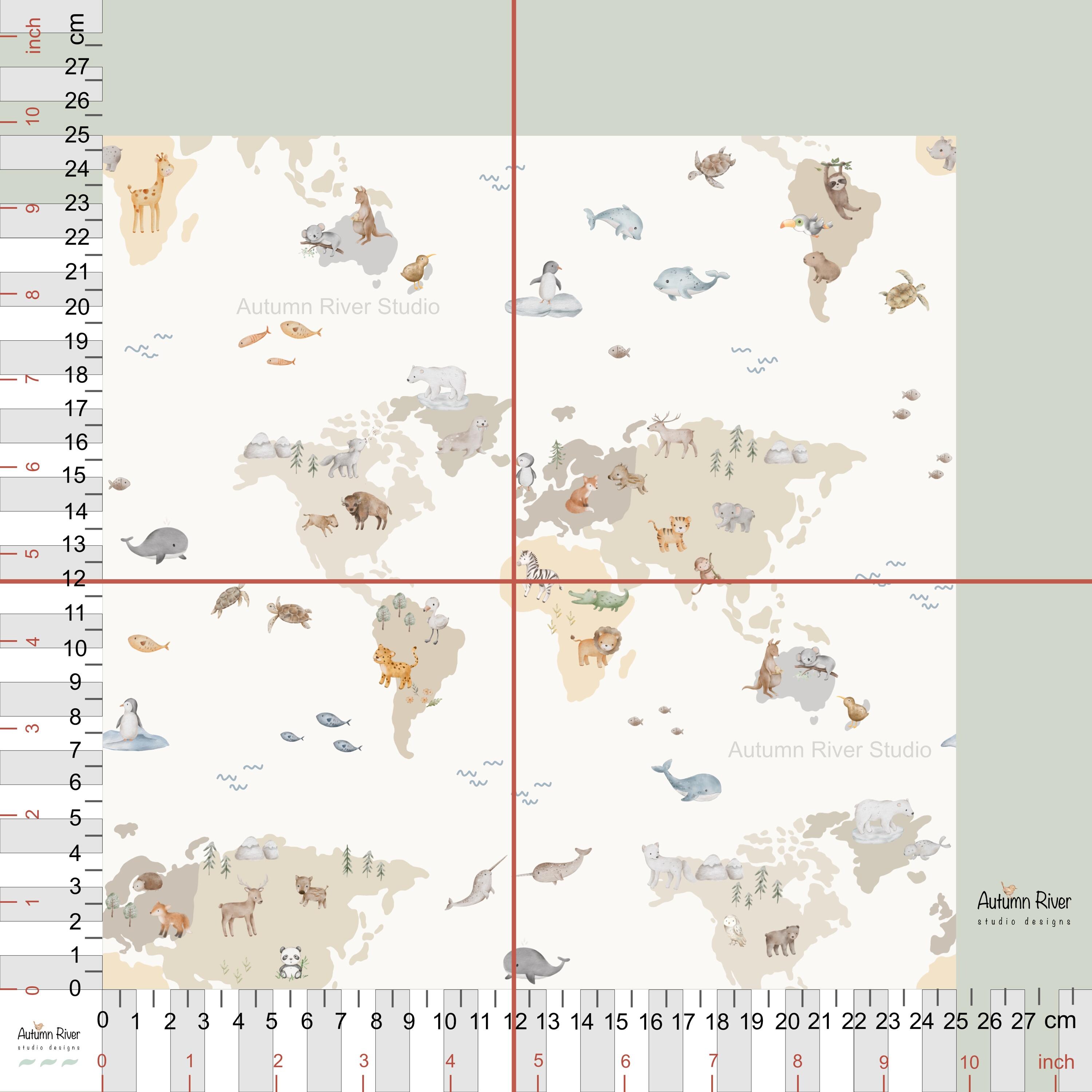 Animals World Map for Kids, Fabric Design, Textile Pattern, Kids ...