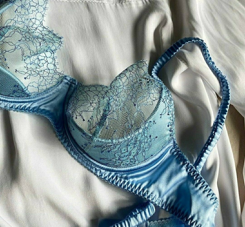 Handmade Lingerie Set, Blue Silk Lingerie,luxury Lingerie,honeymoon ...