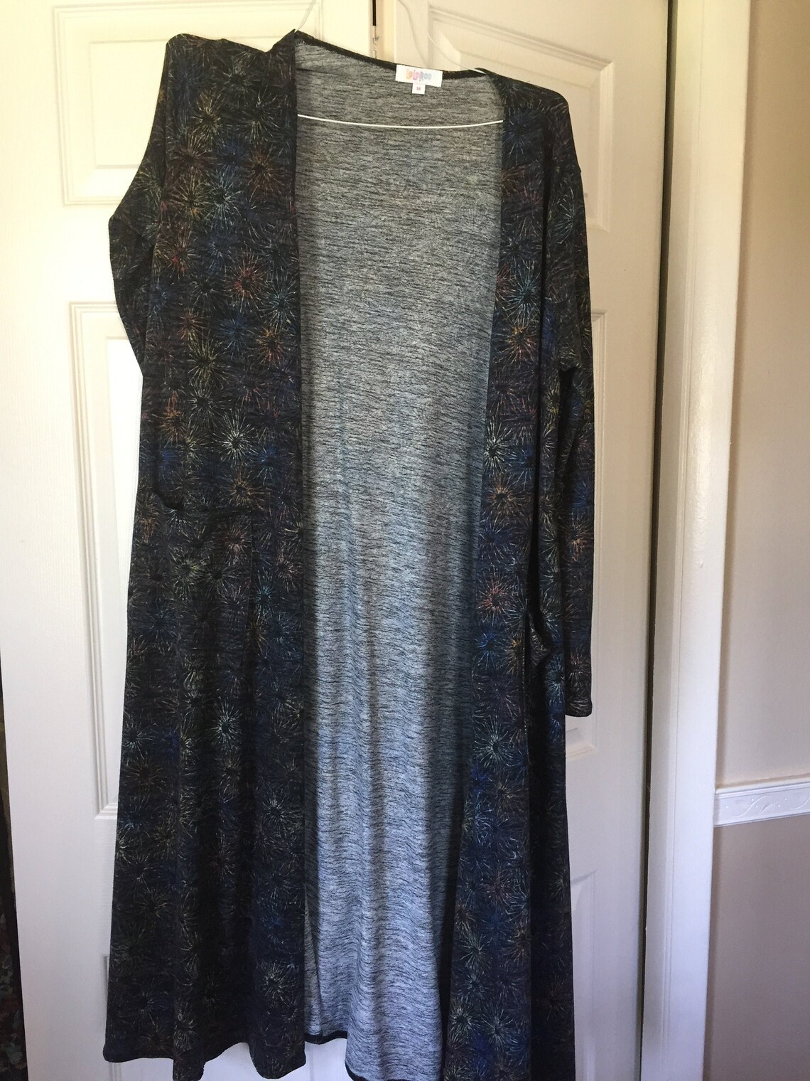 Women's Lularoe Maxi Cardigan With Pockets Fireworks Design Size Medium ...