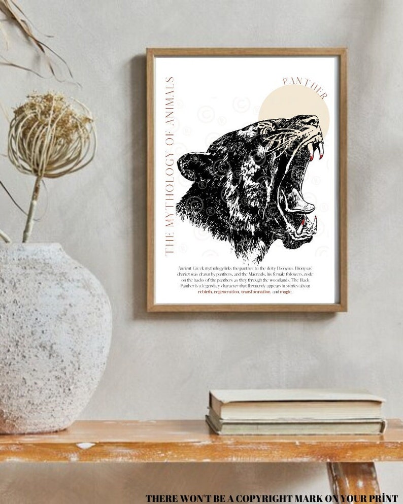Panther Mythology Art Print, Wild Cat Drawing, Academia Decor - Etsy
