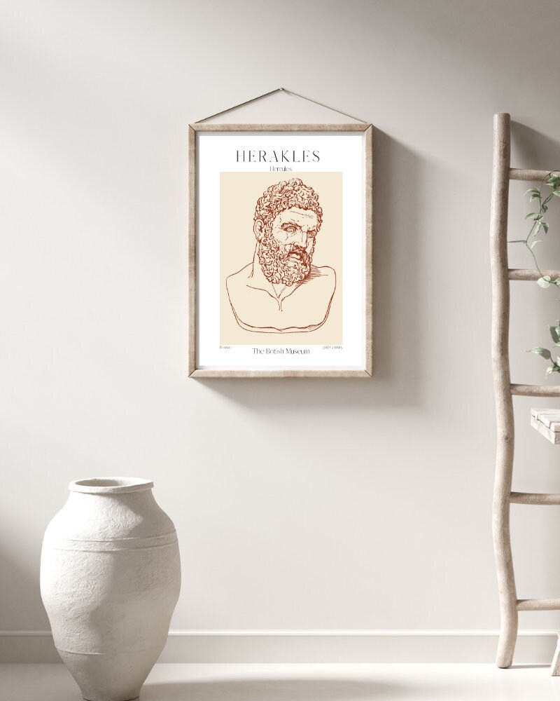 Herakles Bust Print, Greek Gods Poster, Roman Mythology, Museum Poster ...