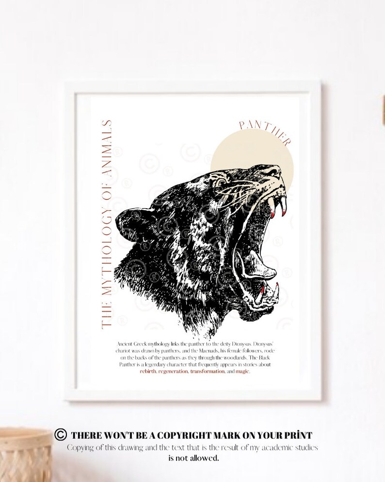 Panther Print, Big Cat Art, Wild Animal Drawing, Feline Poster, Animal ...