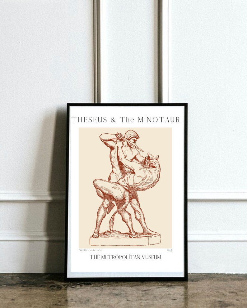 Theseus and Minotaur Greek Myth Poster Minotaur art | Etsy