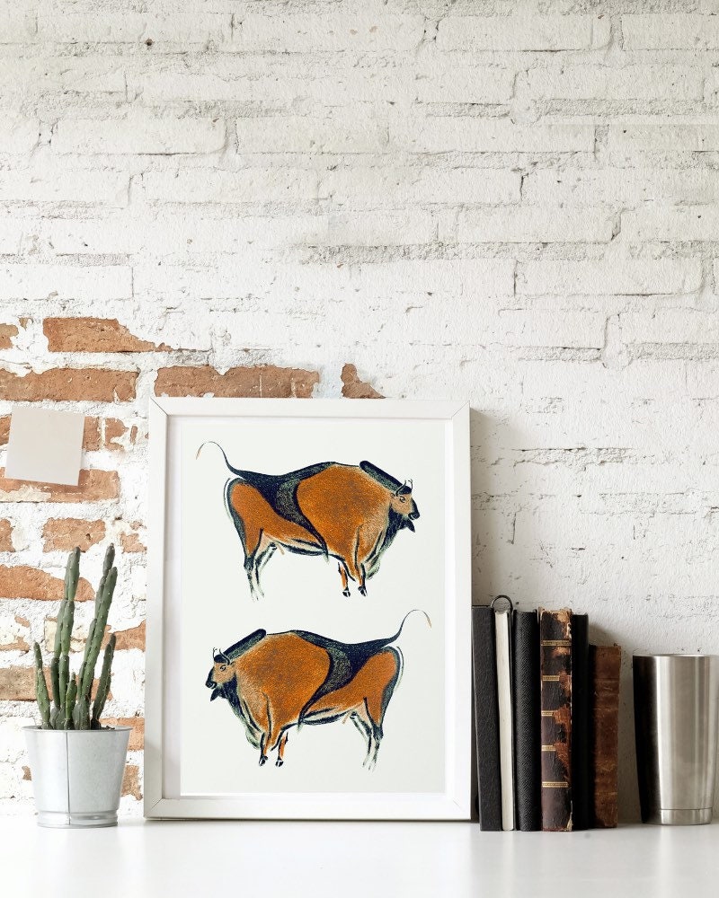 Altamira, Prehistoric Cave Painting, Primitive Bull Buffalo Bison Print ...