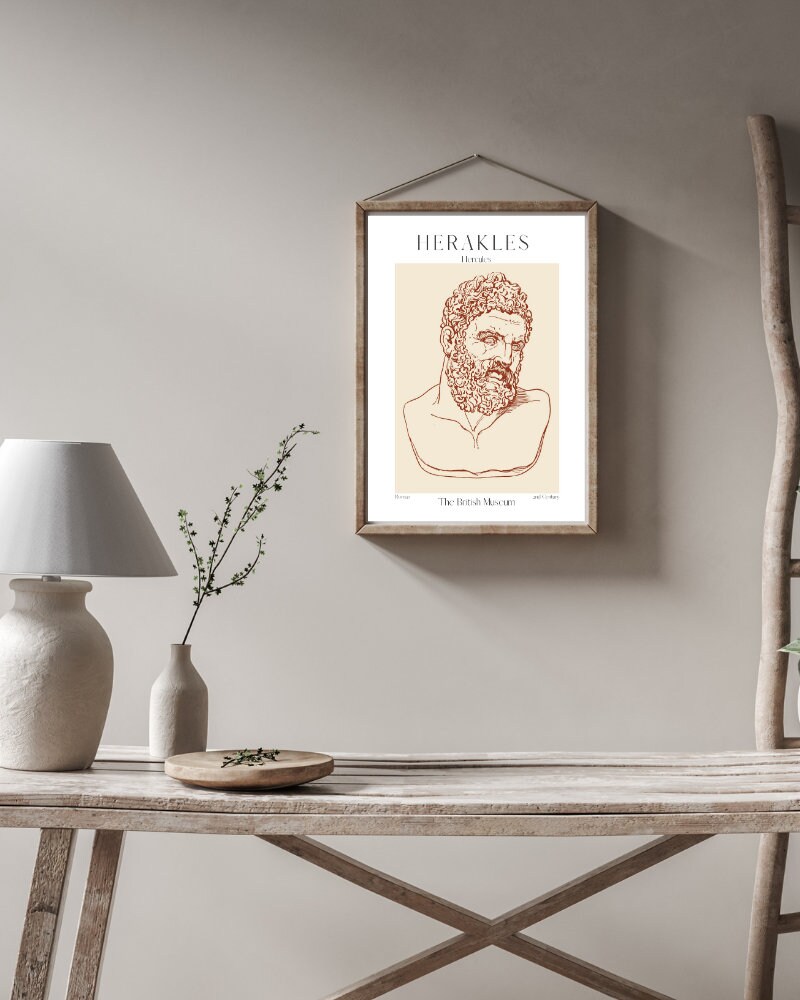Herakles Bust Print, Greek Gods Poster, Roman Mythology, Museum Poster ...