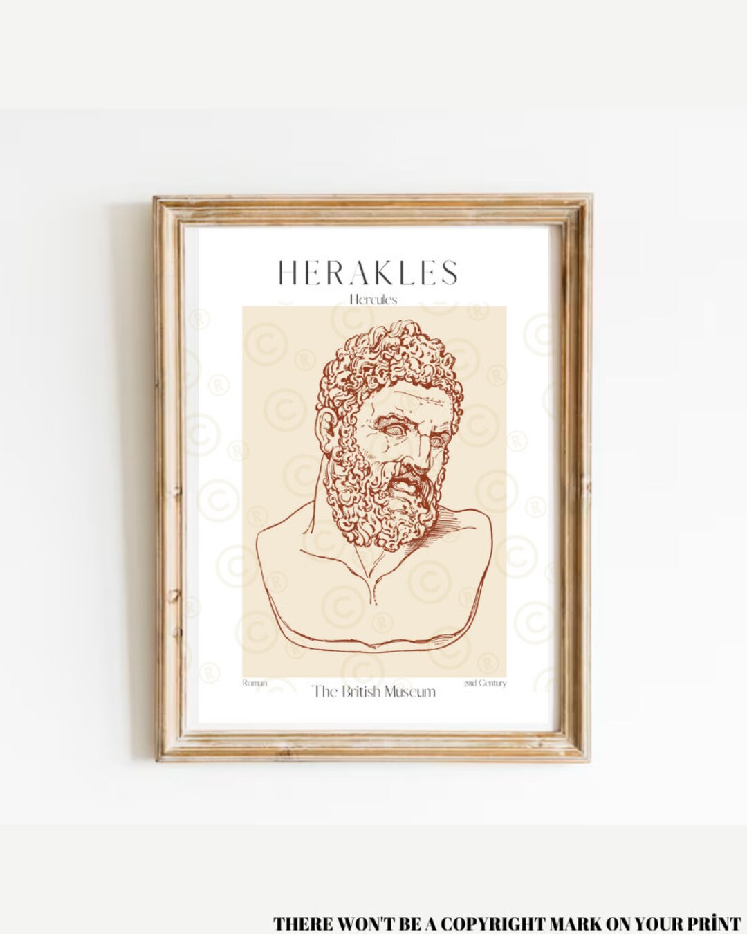 Herakles Bust Print, Greek Gods Poster, Roman Mythology, Museum Poster ...