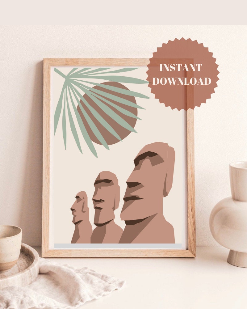 Easter Island Statue Print, Moai Head, Polynesian Art Poster ...