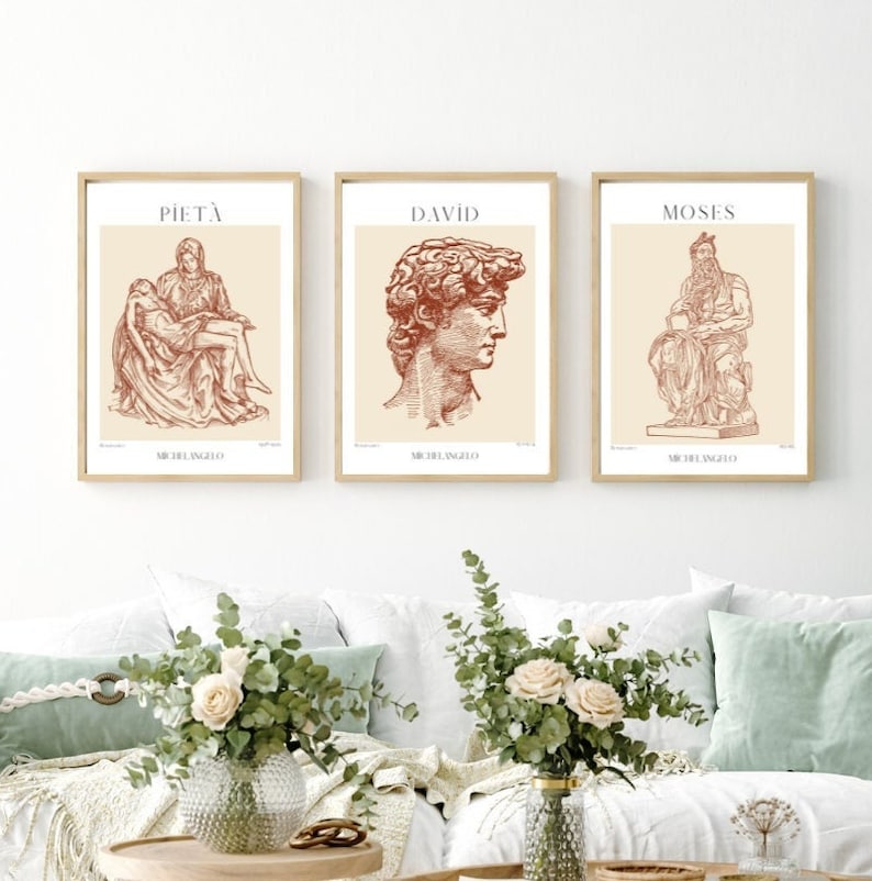Michelangelo Print Set, Renaissance Art, Art History Poster, Famous Art ...