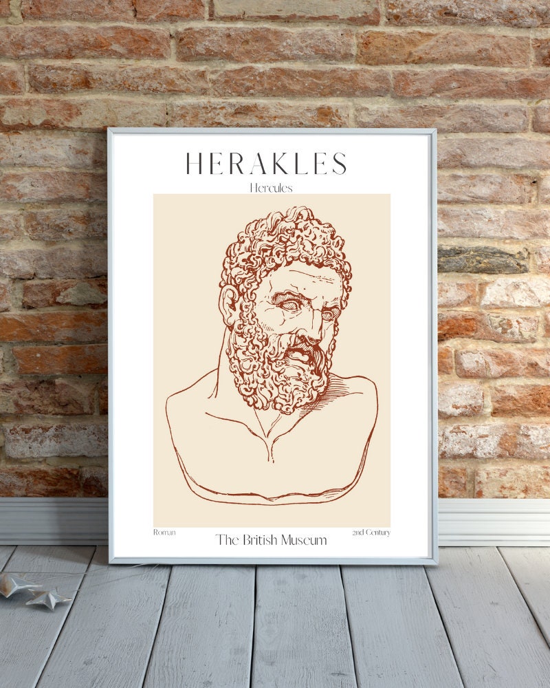 Herakles Bust Print Greek Gods Poster Roman Mythology | Etsy