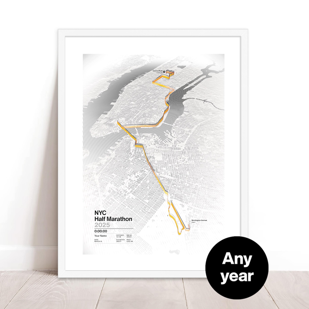 New York City Half Marathon Course Map - Etsy