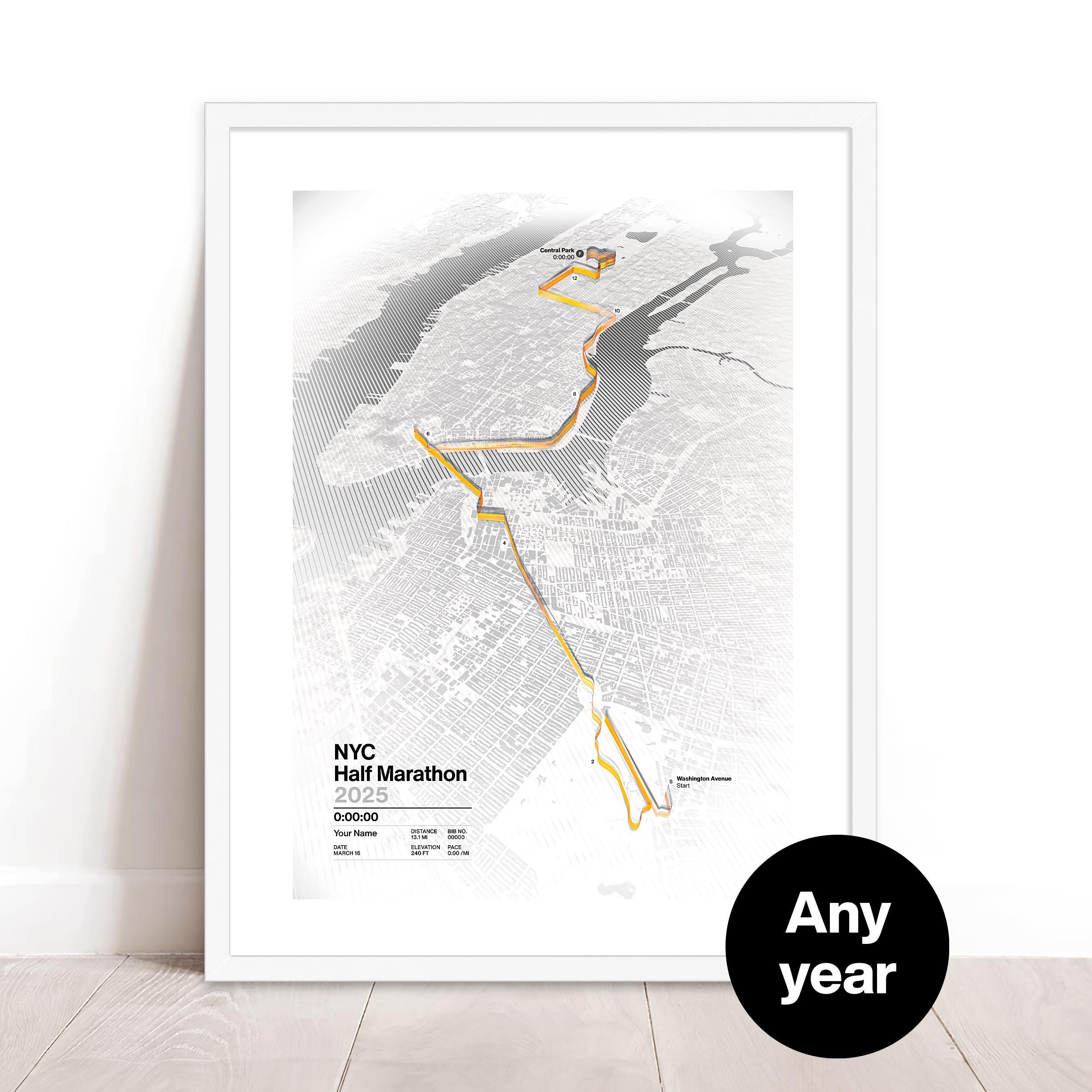New York City Half Marathon Course Map - Etsy