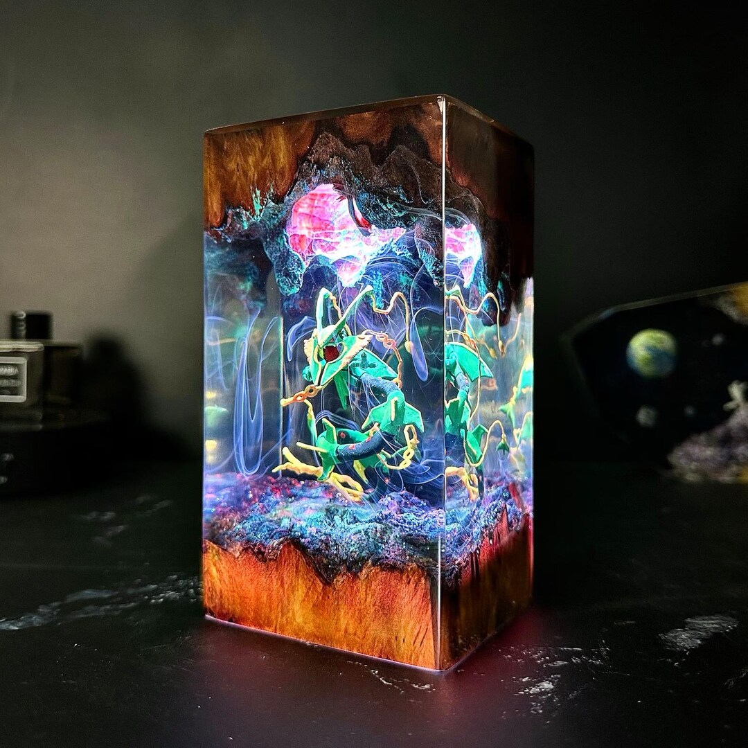 Mega Rayquaza Resin Diorama Lamp | Glowing Pokémon Space LED Light ...