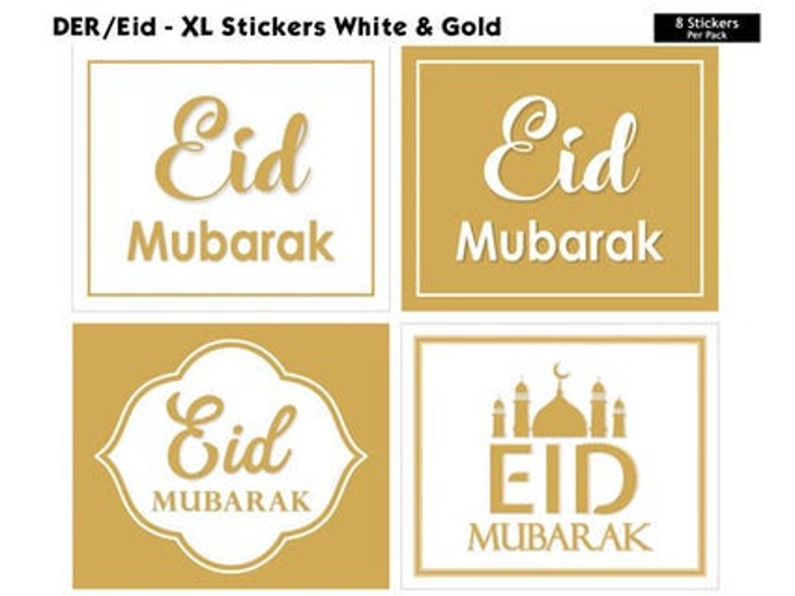 Eid Mubarak Square XL Stickers 8 White/gold - Etsy