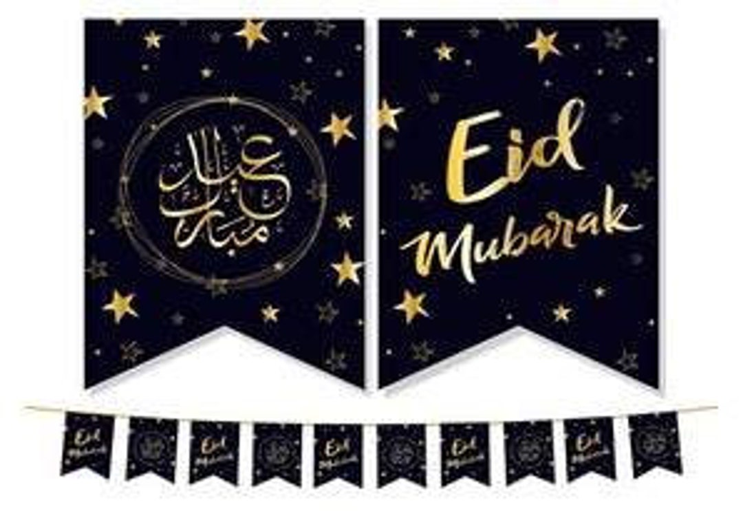 Eid Mubaraki Double Flagsblack/ Gold Stars 2021 Party Decor Flags - Etsy