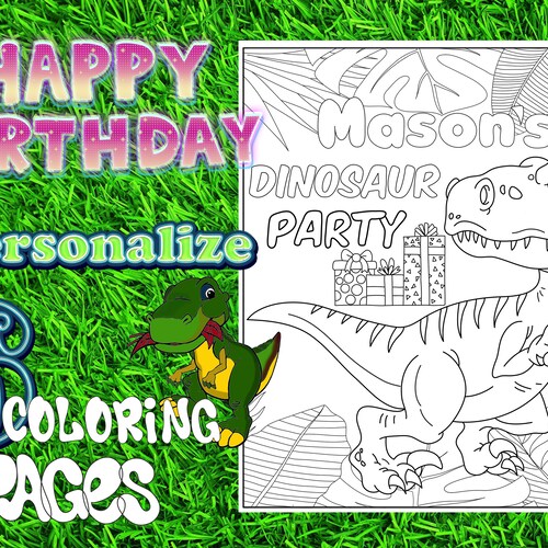 Dinosaur Birthday Party / Birthday Coloring Pages / Birthday - Etsy