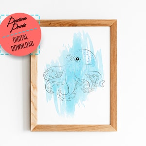 Octopus Print, Beautiful Octopus Line Drawing, PRINTABLE WALL ART ...