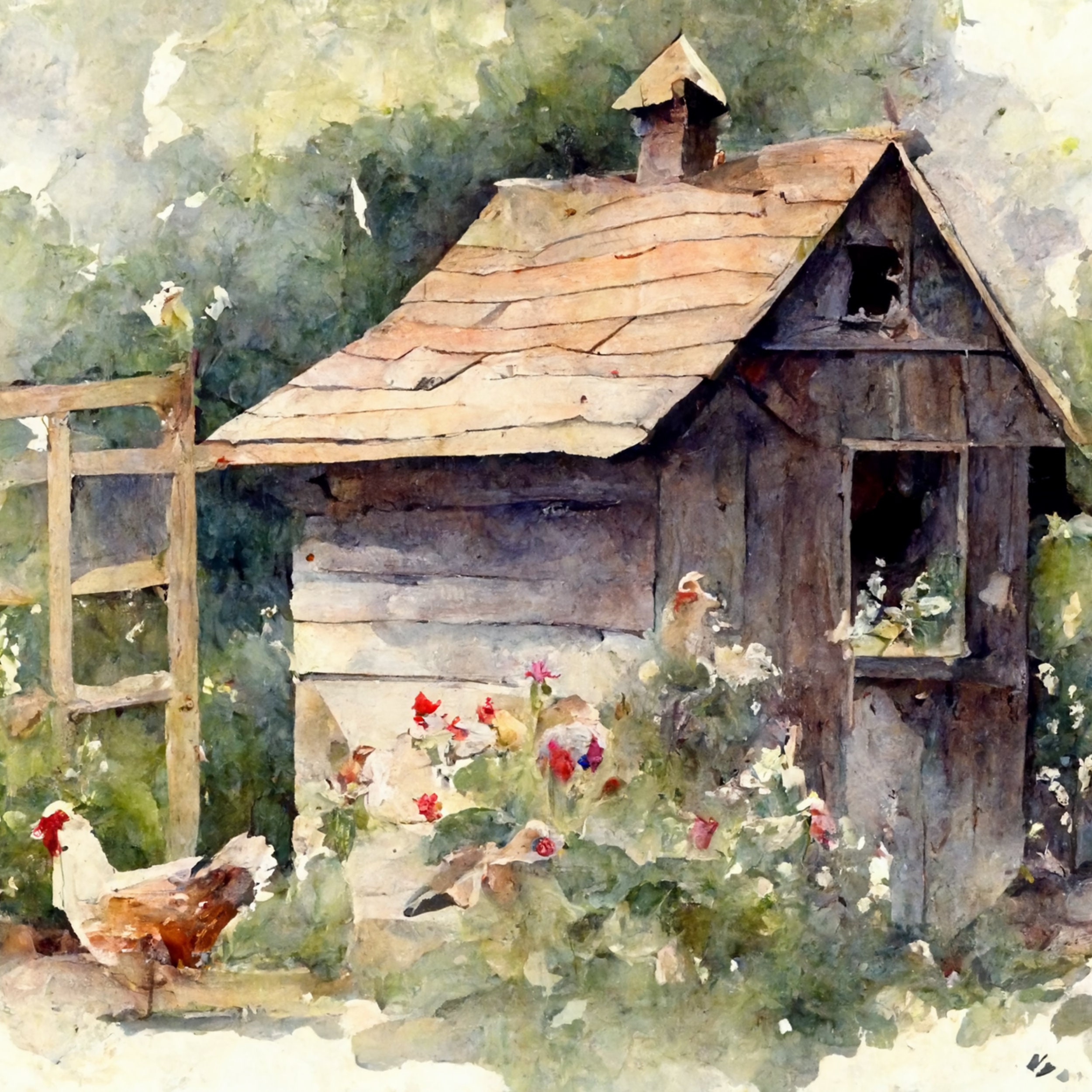 Chicken Coop Art Watercolor Wall Art Chicken Coop Gift for Her ...