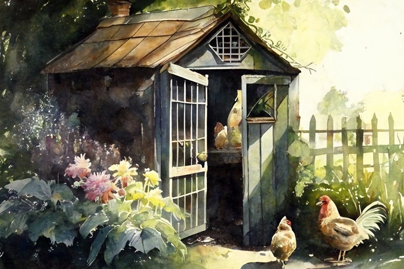 Chicken Coop Art Watercolor Wall Art Chicken Coop Gift for Her ...