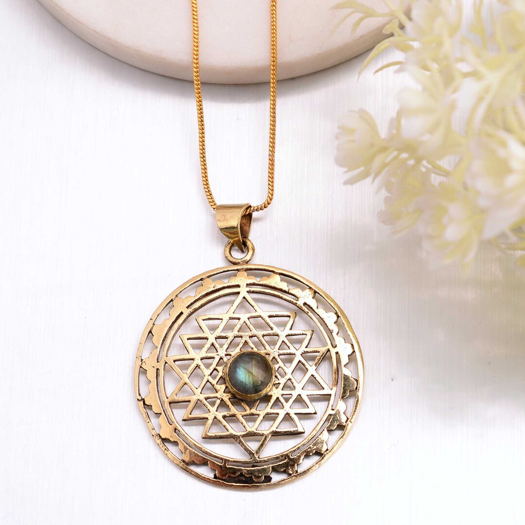 Gold Moonstone Sri Yantra Silver Pendant Necklace - Etsy
