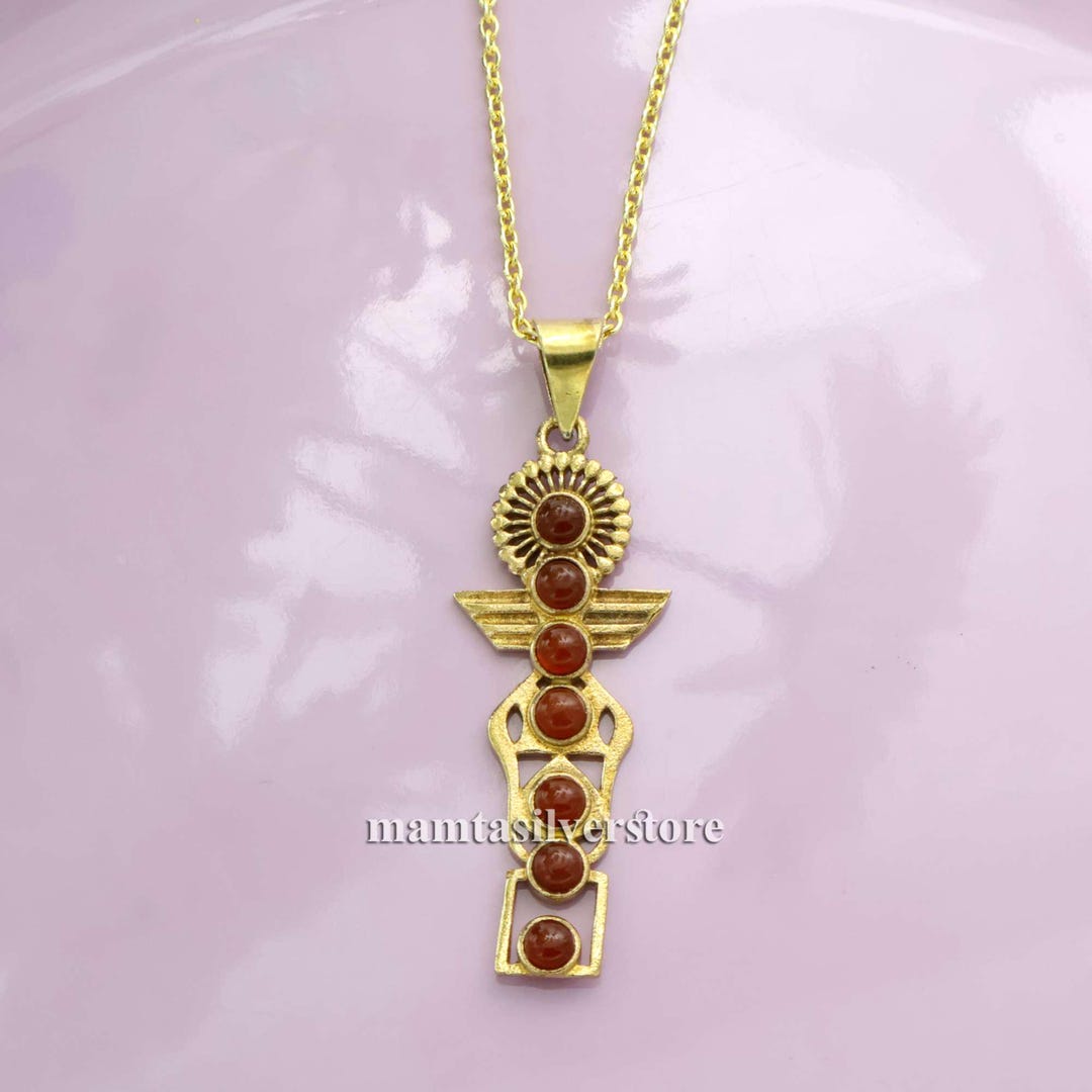 Totem Chakra Pendant • Brass Tribal Energy Necklace • Carnelian Healing ...