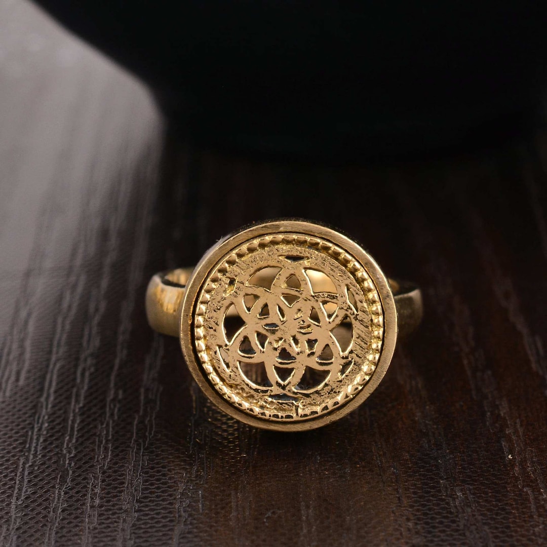 14k Gold Pentagram Trinity Ring, 18k Solid Gold Pentacle Ring, Wiccan ...