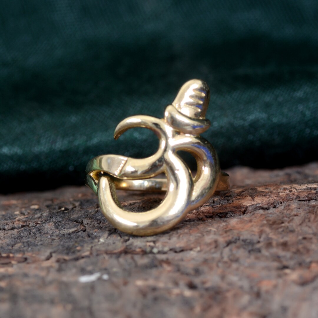 18k Gold Om Ring, Lord Shiva Ohm Ring, Religious Ring, Gold Band Ring ...