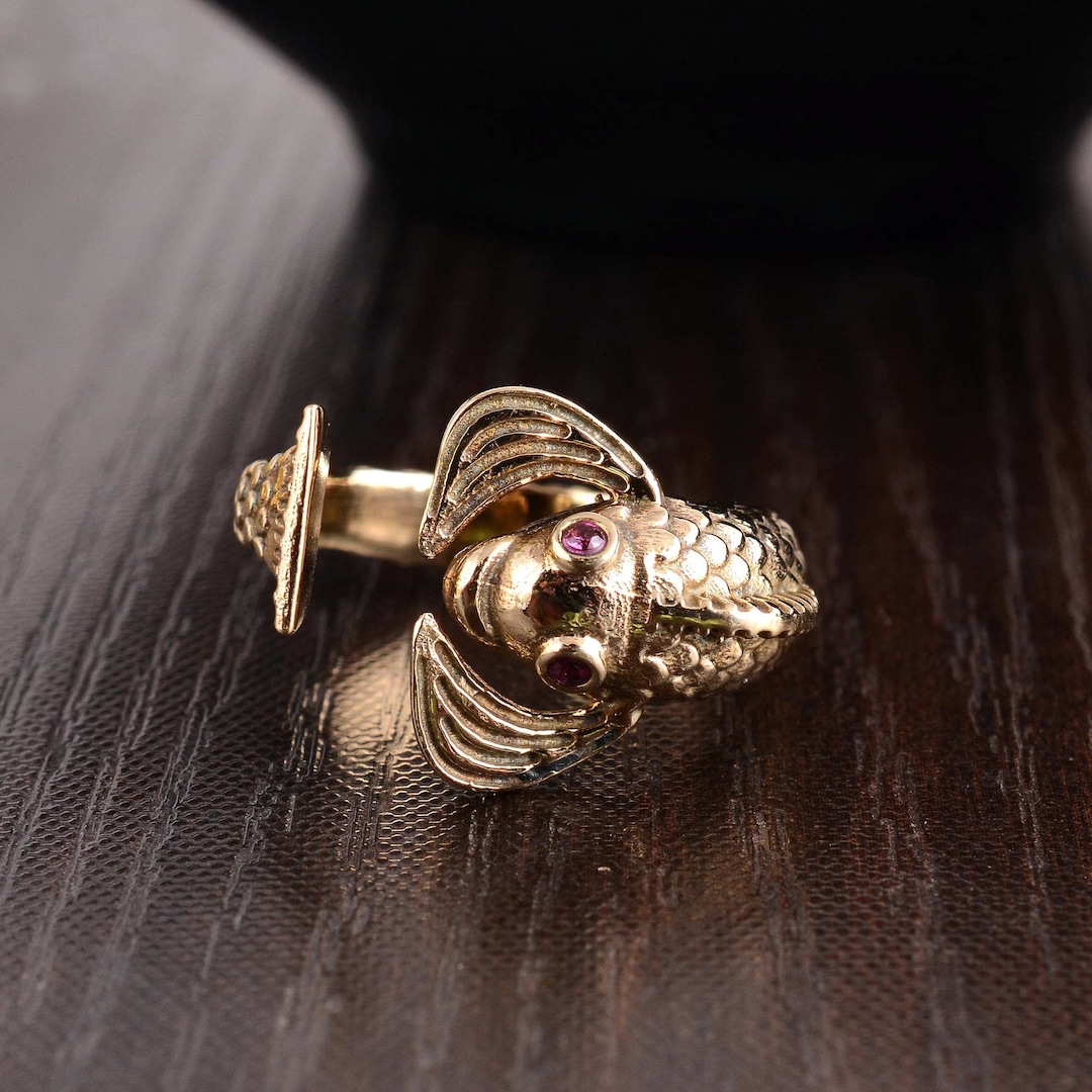 Garnet Ring, Fish Ring, Fish Ring for Women Gold Fish Ring Vintage Fish ...