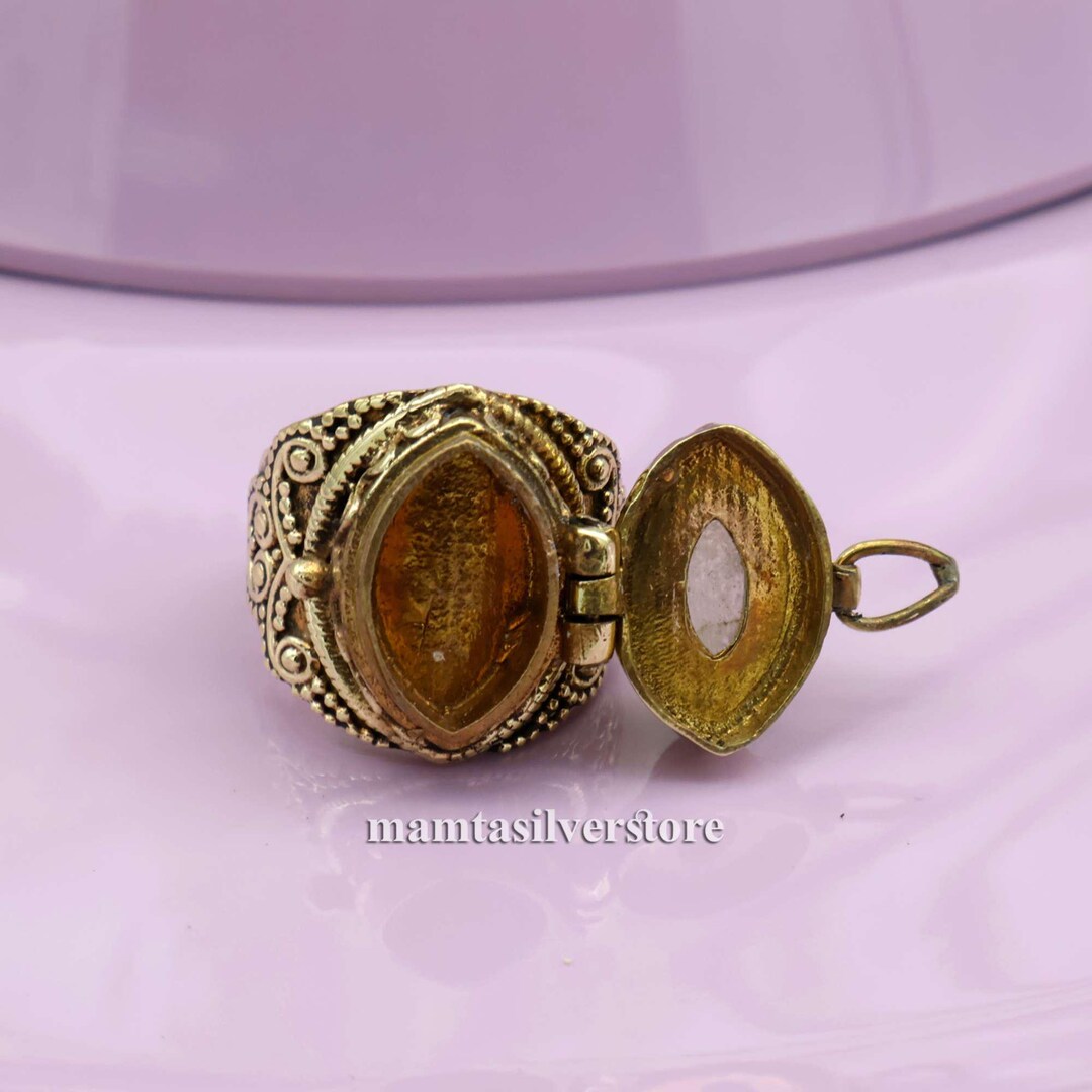 Moonstone Poison Box Ring | Marquise Brass Secret Ring for Witchy, Boho ...