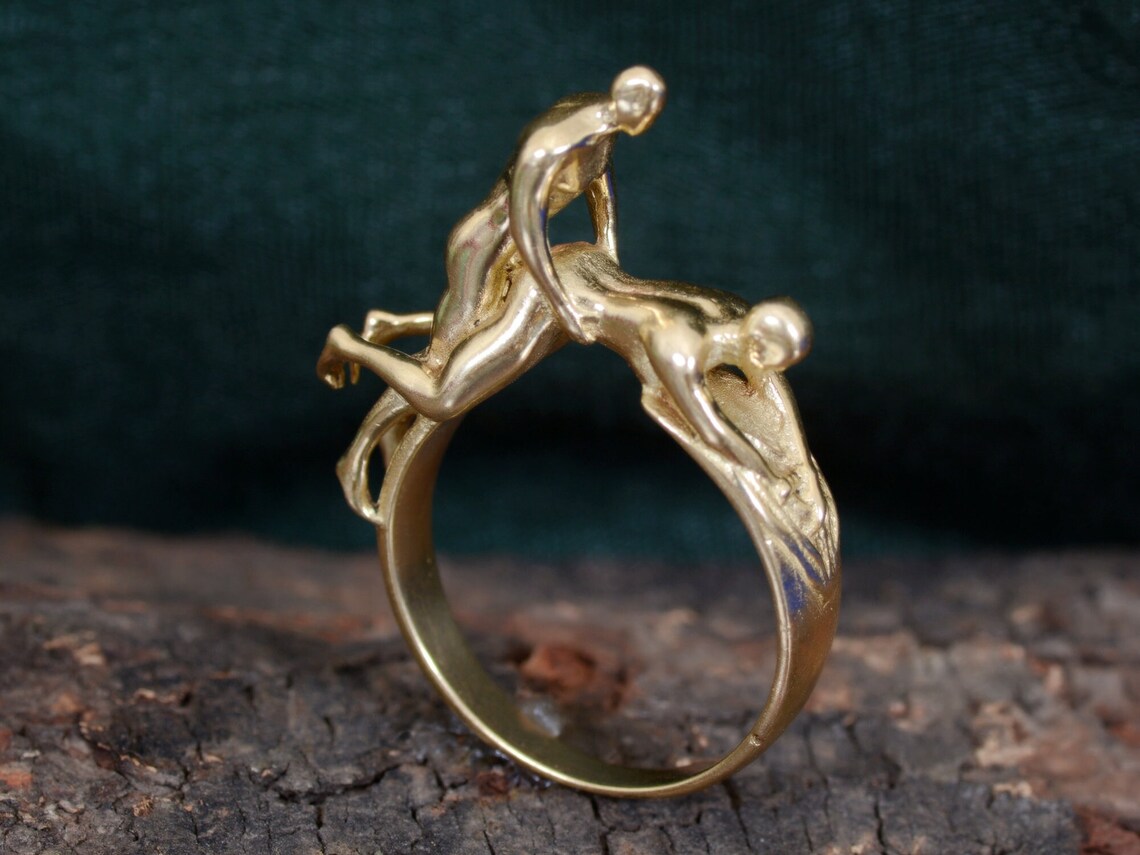 18k Gold Nude Couple Missionary Position Ring Gold Sex Ring Etsy