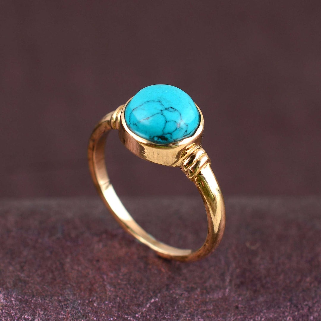 Turquoise Ring, 18k Gold Gemstone Ring, Large Turquoise Ring for Women ...