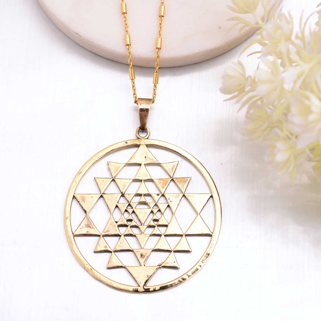 Large Sri Yantra Boho Statement Triangle Medallion Amulet Necklace ...