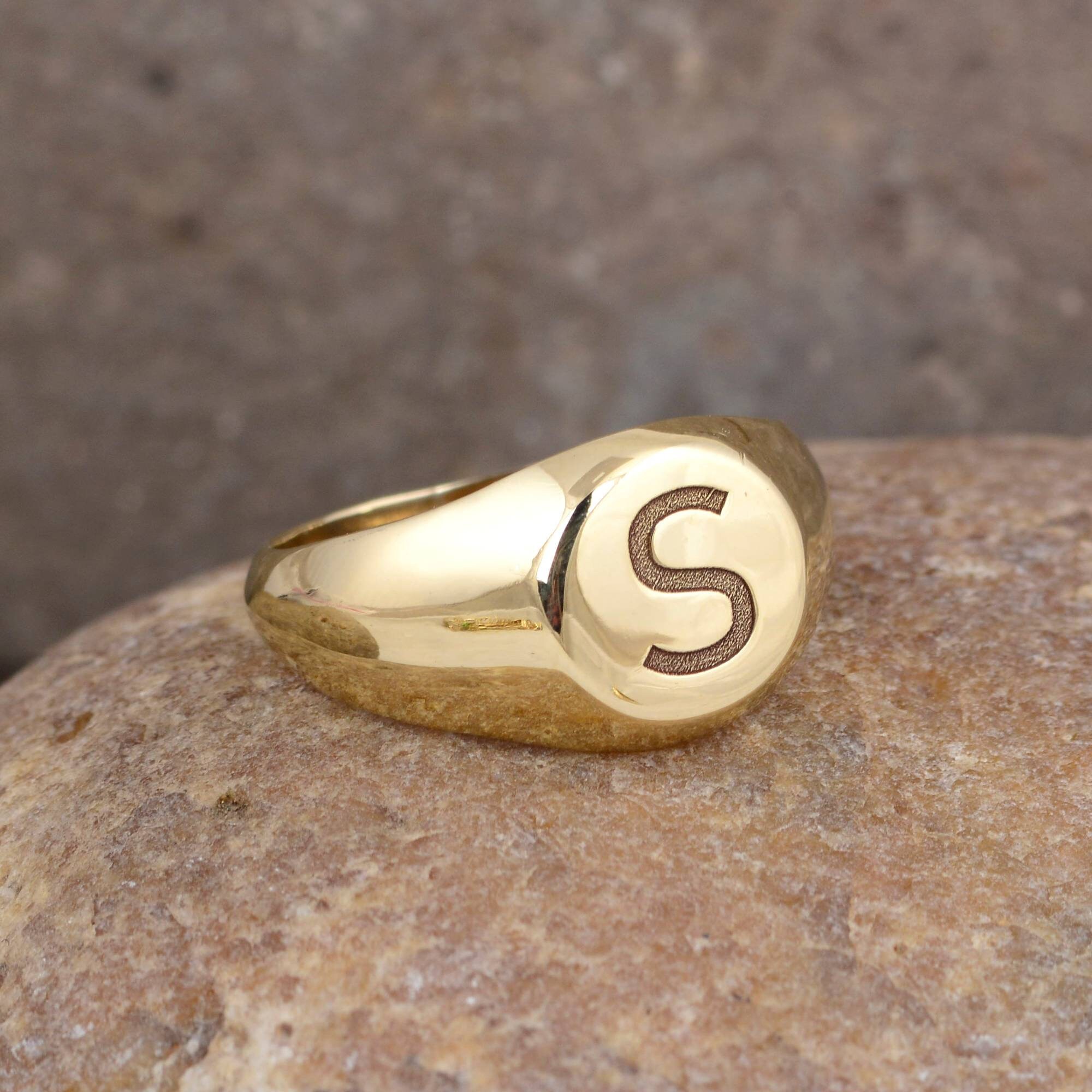 18k Solid Gold Signet Ring S Alphabet Gold Engraved Ring - Etsy