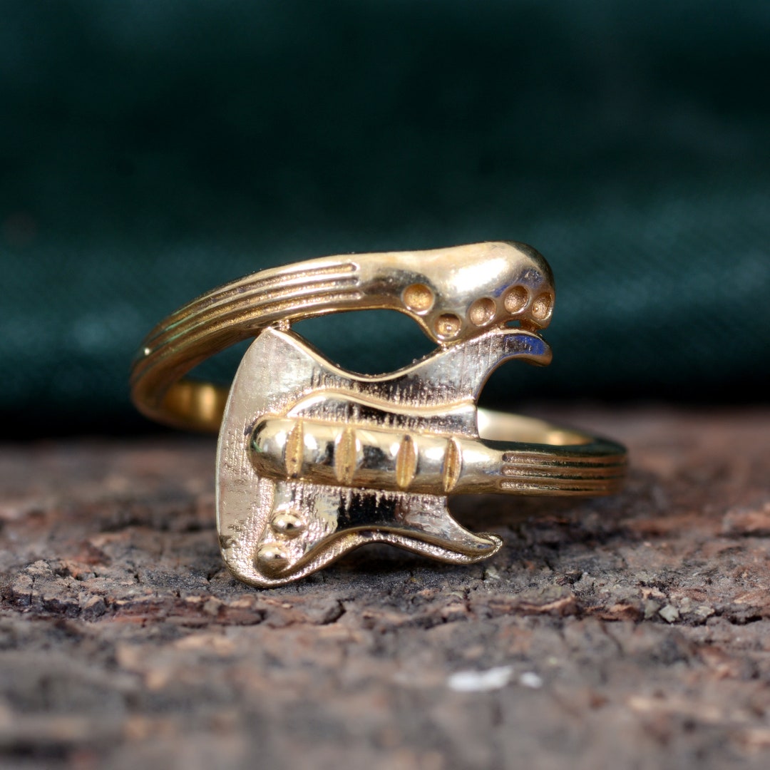 Gold Guitar Ring, Musical Instrument Ring, 925 Brass Guitar Ring, Gold ...
