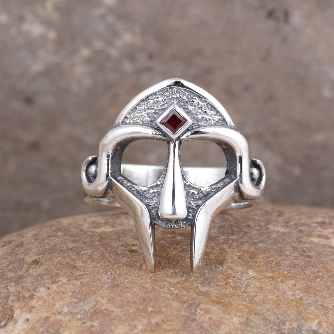 MF DOOM Gladiator Mask Silver Ring, Red Garnet Ring, 925 Silver DOOM ...