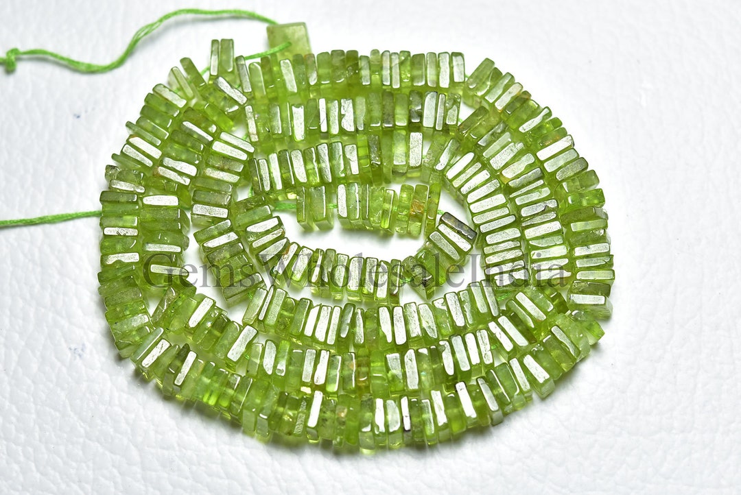Peridot Plain Smooth Heishi Square Shape Beads Peridot Square Beads ...