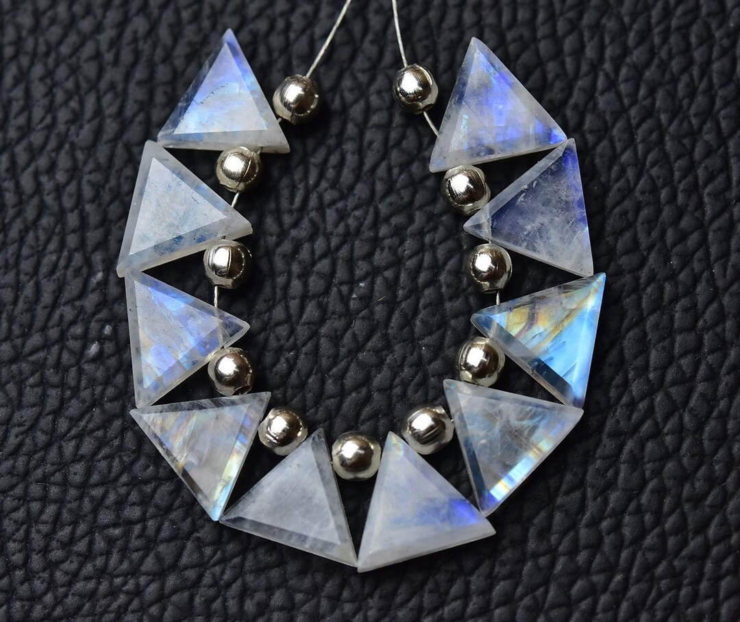Fantastic Blue Fire Rainbow Moonstone Faceted Triangle Flat Briolette ...