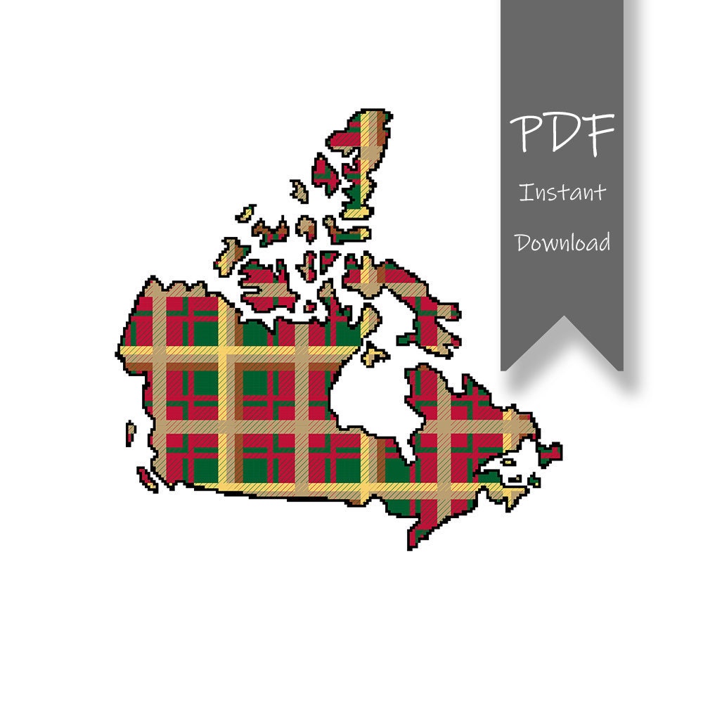 Tartan Canada Map, Canadian Tartan, Maple Leaf Tartan, Cross Stitch ...