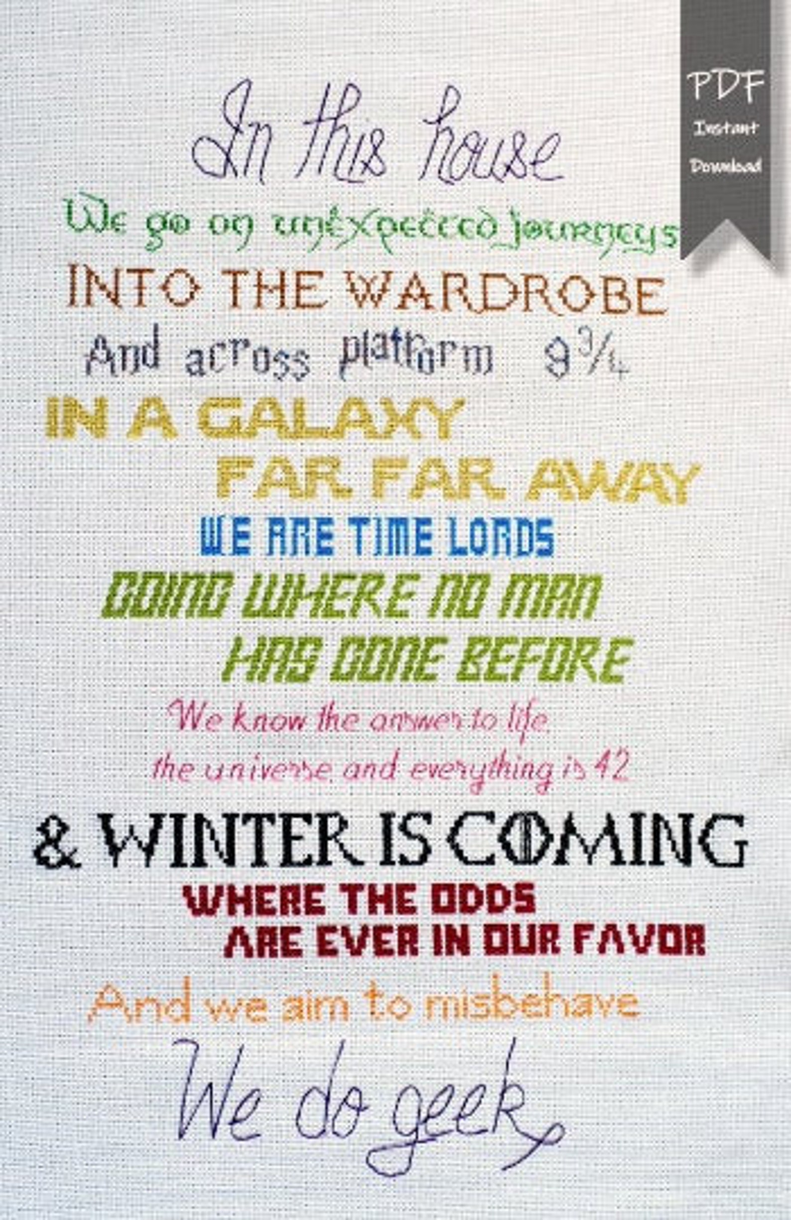 Geeky Words Cross Stitch Pattern DMC Chart Printable PDF - Etsy Canada