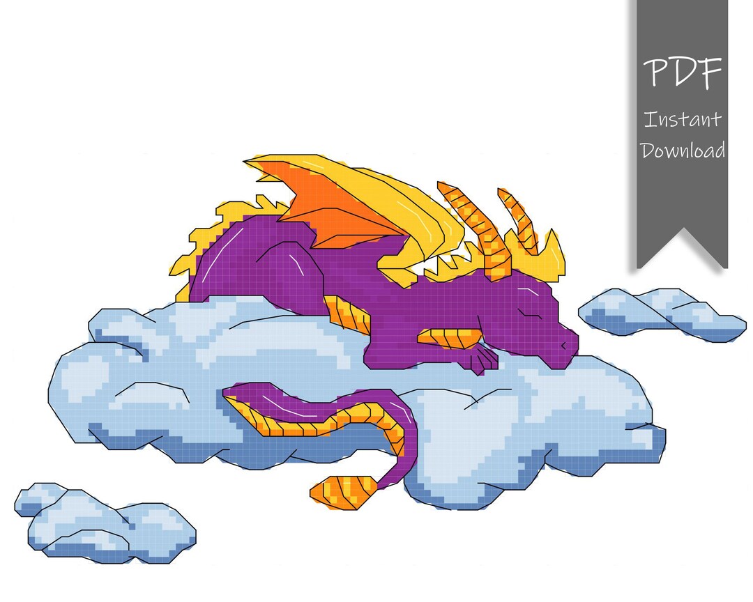 Purple Dragon, Sleeping Baby, Cloud, Sky, Cross Stitch Pattern, DMC ...