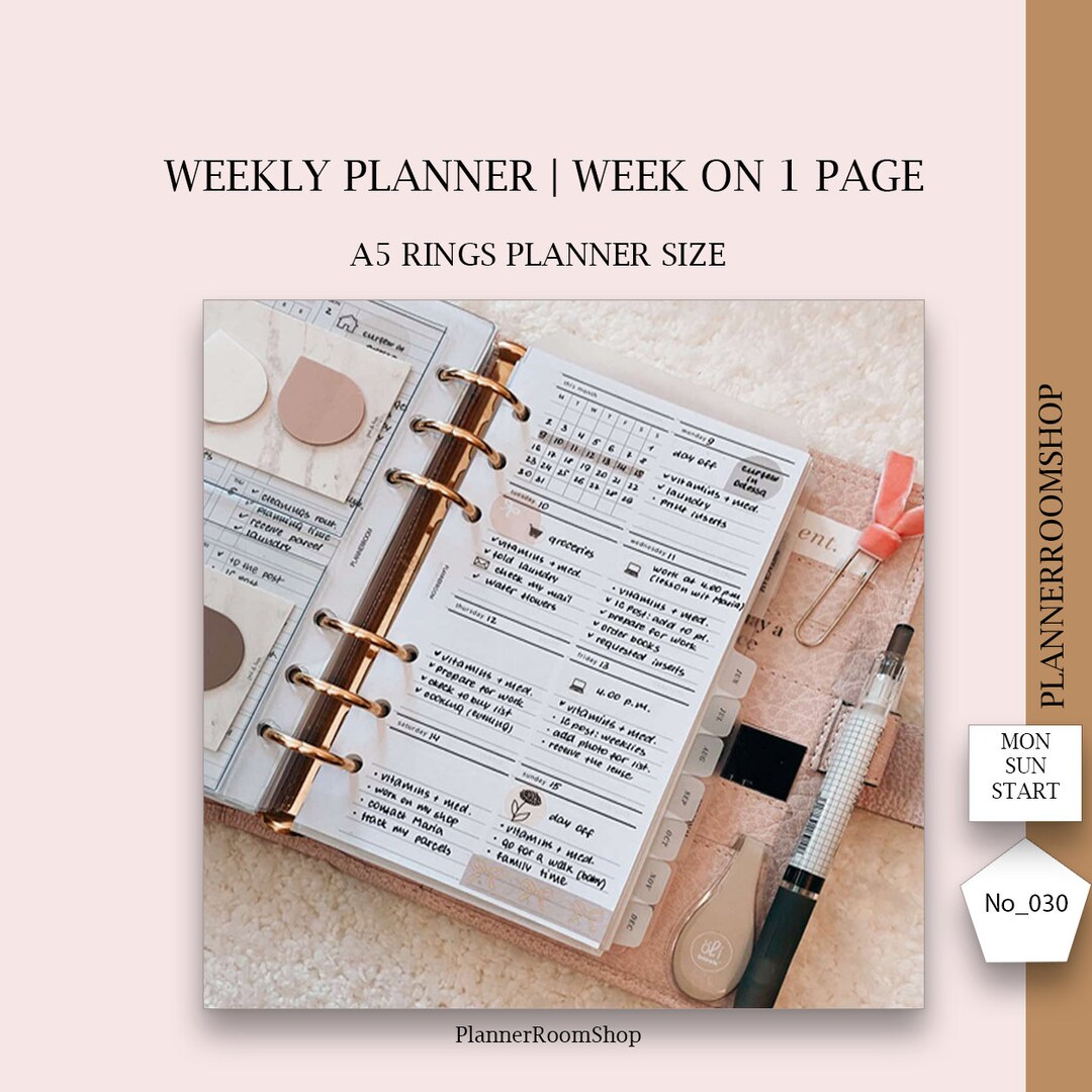 Printable Weekly Planner, Week at a Glance, A5 Weekly Planner, Digital ...