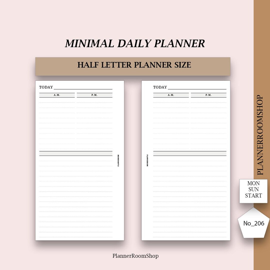 Half Letter, Minimal Daily Planner, AM PM Routine Planner, Daily ...