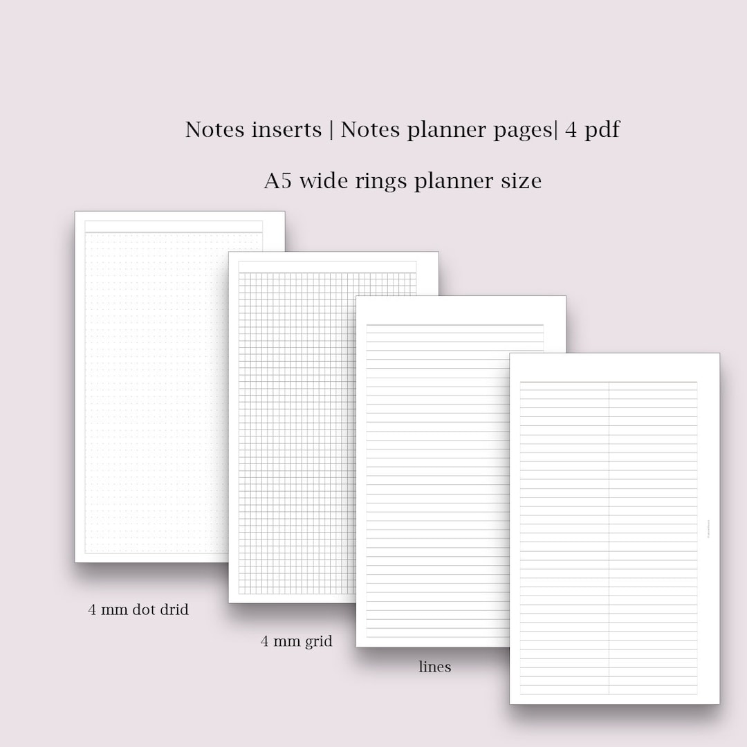 Printable Notes Planner Refill A5 Wide Planner Size Grid, Dot, Line ...