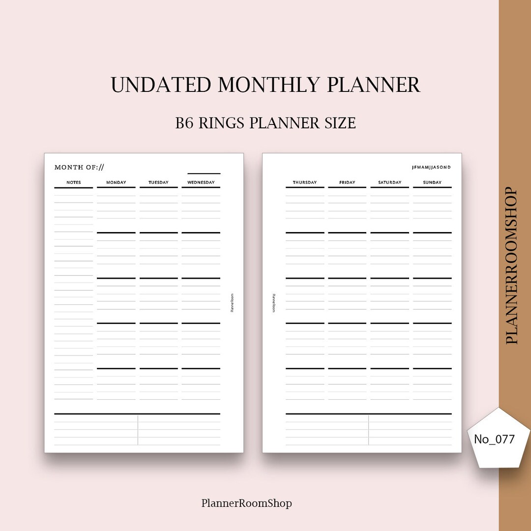 Monthly Planner Printable B6 Planner Inserts, Agenda Monthly Planner ...