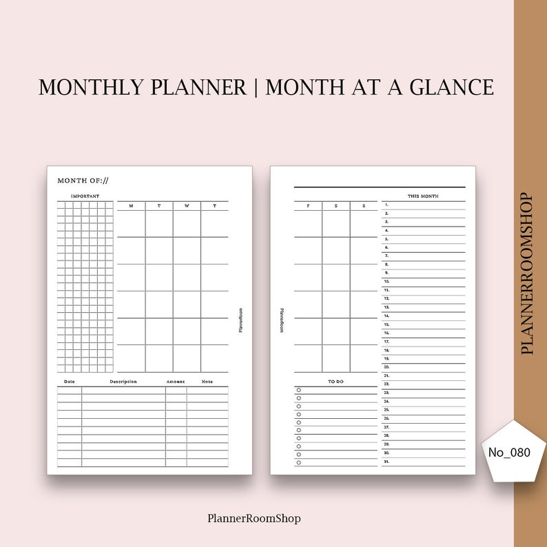 Month on Two Pages Printables for Personal Size Undated - Etsy