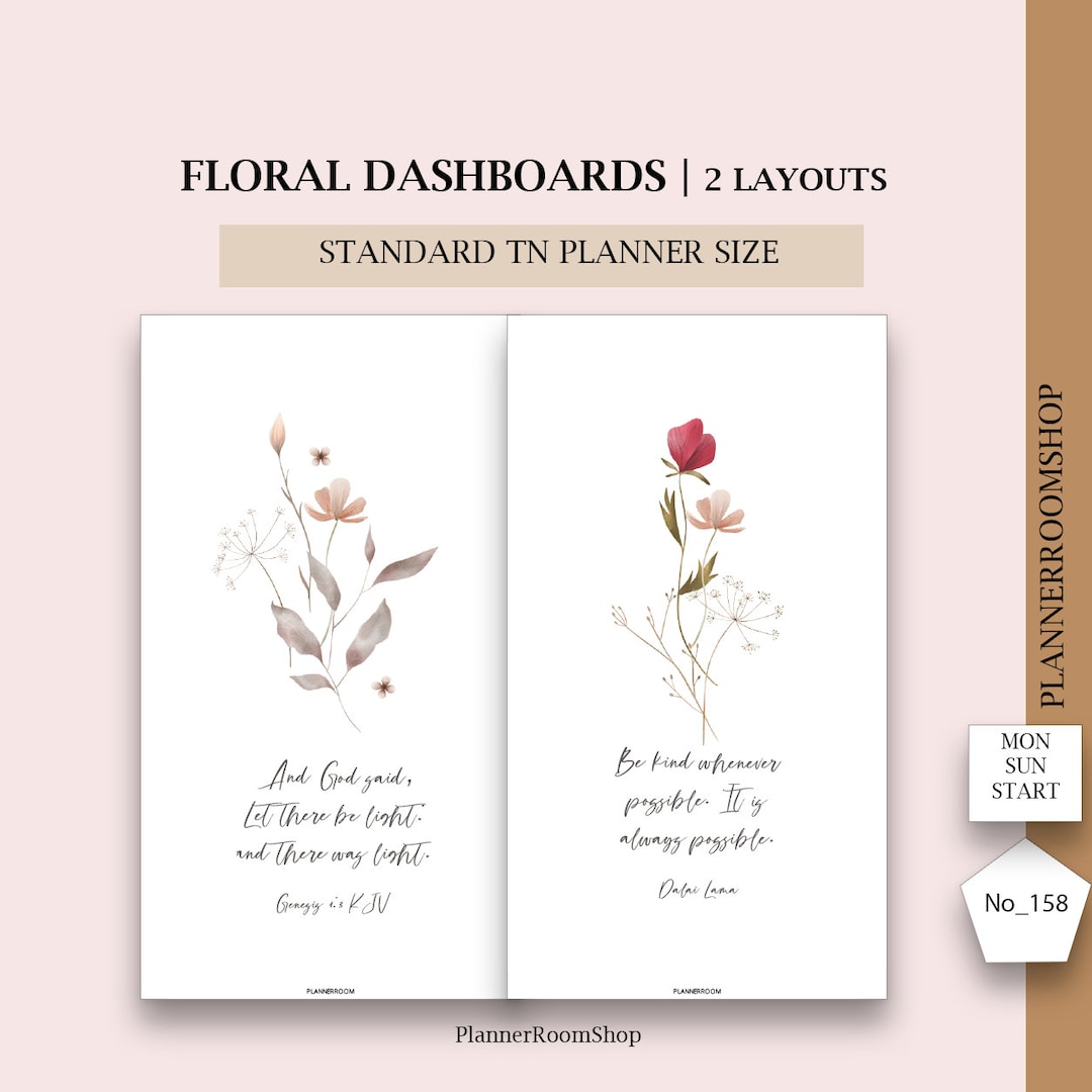 Printable Planner Dashboards, Standard TN (A5 Slim) Planner Size ...