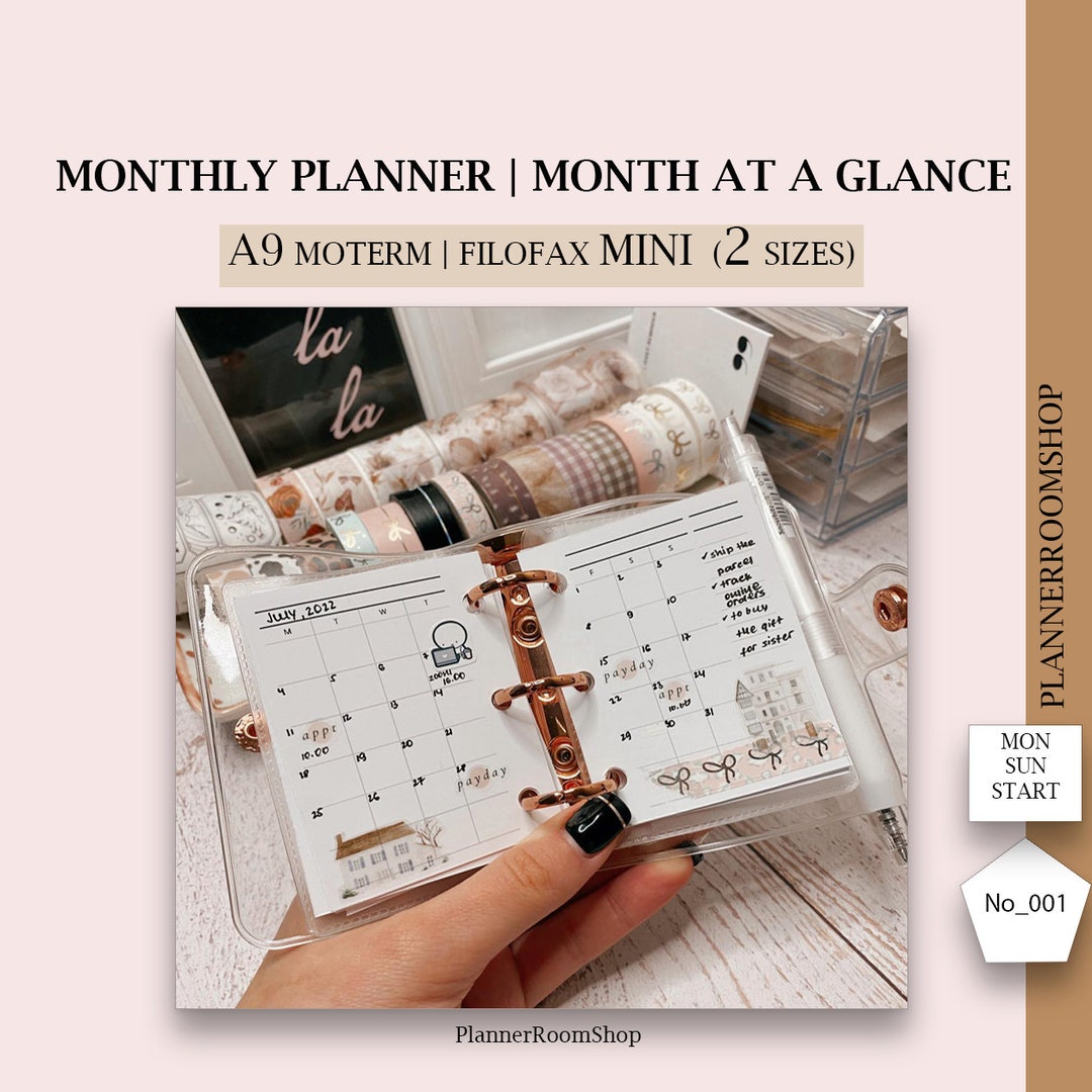 A9 Moterm, Filofax Mini Printable Inserts, Month on 2 Pages, A9 Planner ...