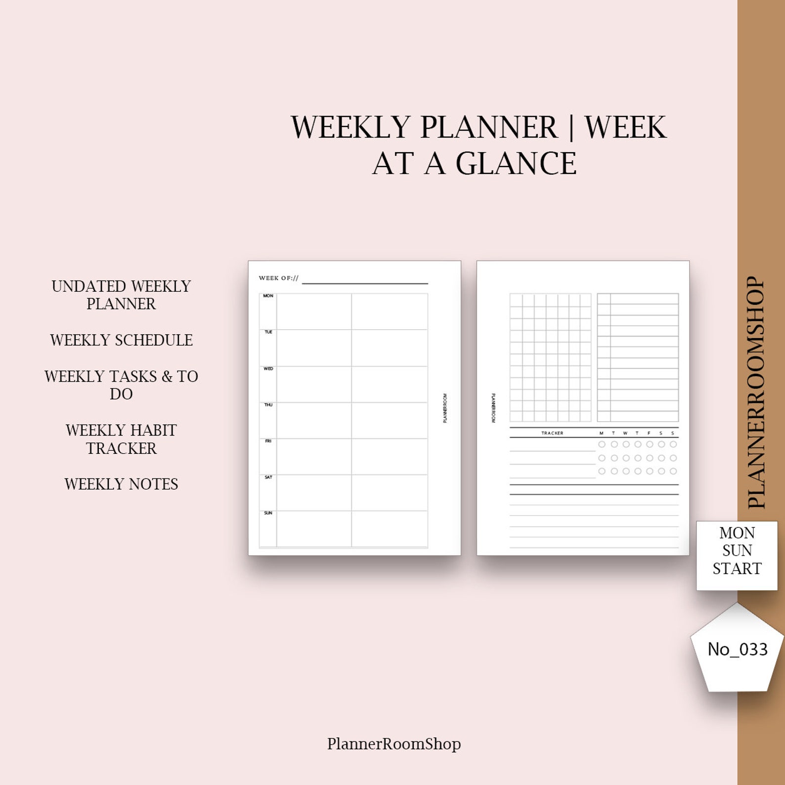 Weekly Planner Inserts, A7, Pocket Planner, Week on 2 Pages, Simple ...