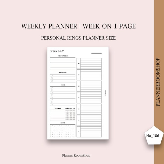 Weekly Schedule Personal Printable Inserts W1P Weekly - Etsy
