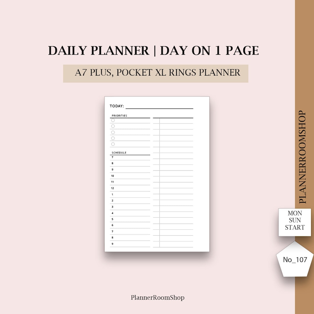 Minimalist Daily Planner, Pocket XL Size, Daily Schedule, Daily Tasks ...